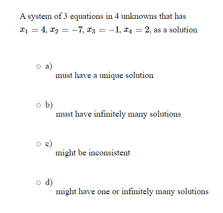 Solved A system of 3 equations in 4 unknowns that has 21 = | Chegg.com