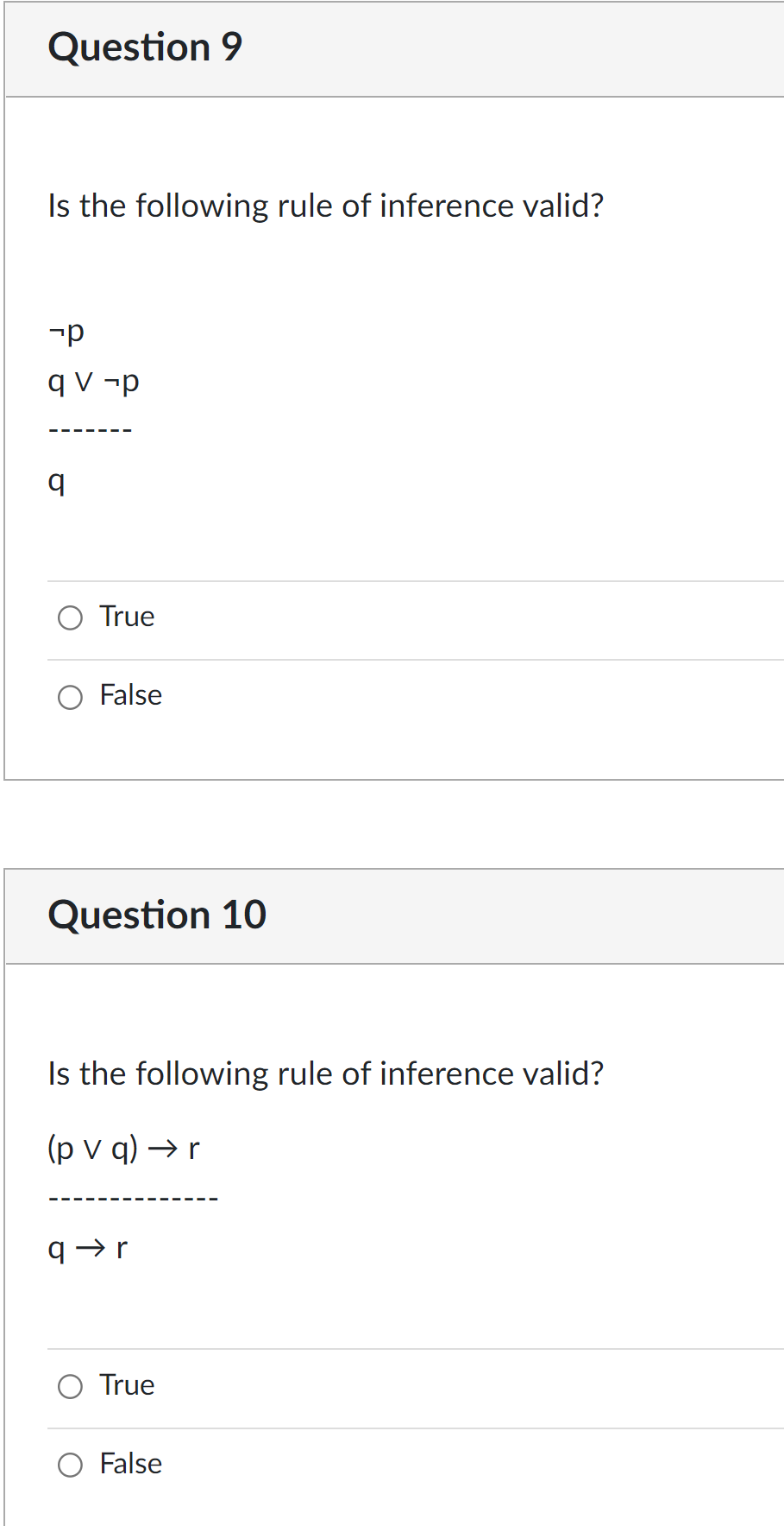 Solved Is the following rule of inference valid? ¬p q∨¬p q | Chegg.com