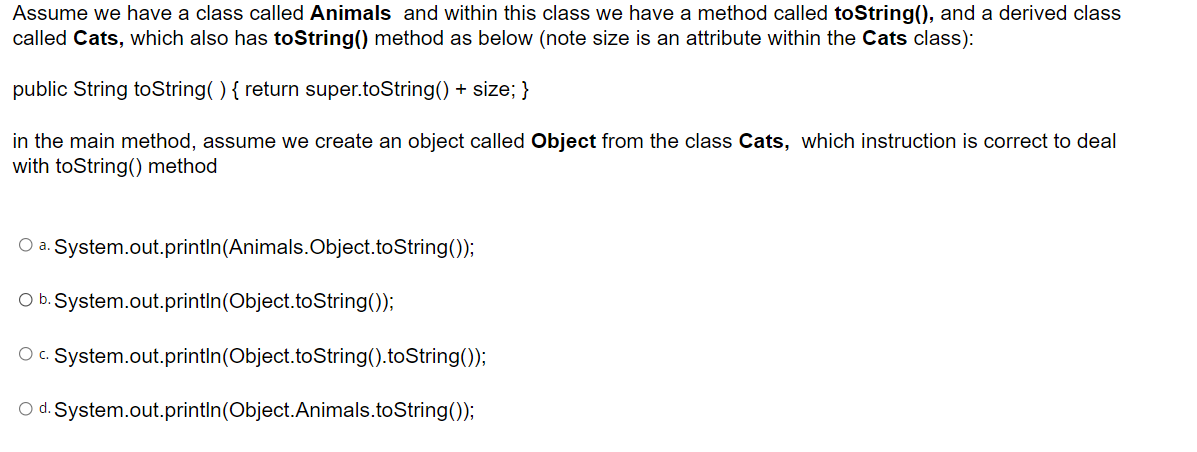 Solved Assume we have a class called Animals and within this | Chegg.com