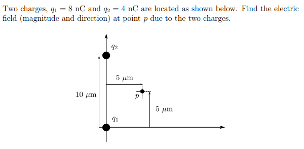 Solved Two charges, q1=8nC and q2=4nC are located as shown | Chegg.com