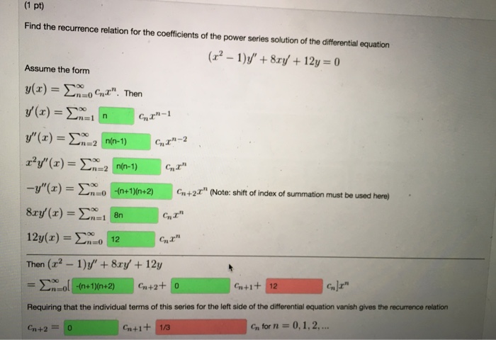Solved Find The Recurrence Relation For The Coefficients Of