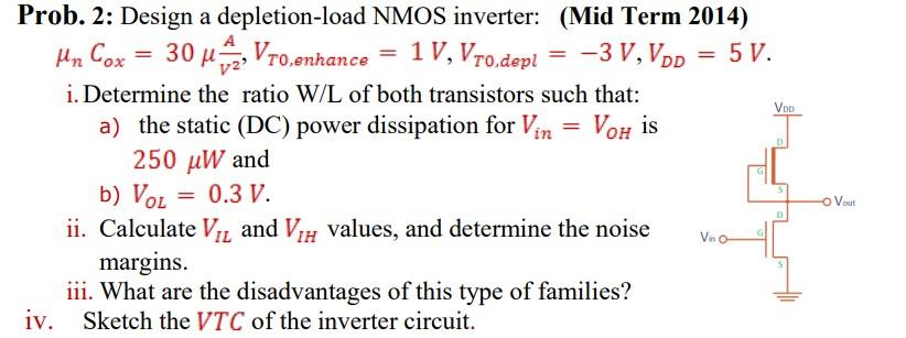 Solved Prob. 2: Design a depletion-load NMOS inverter: (Mid | Chegg.com