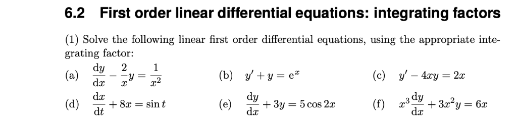 Solved First order linear differential equations: | Chegg.com