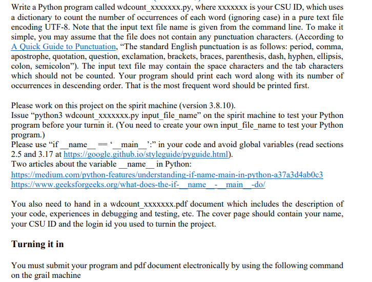 Solved Write a Python program called wdcount_xxxxxxx.py, | Chegg.com