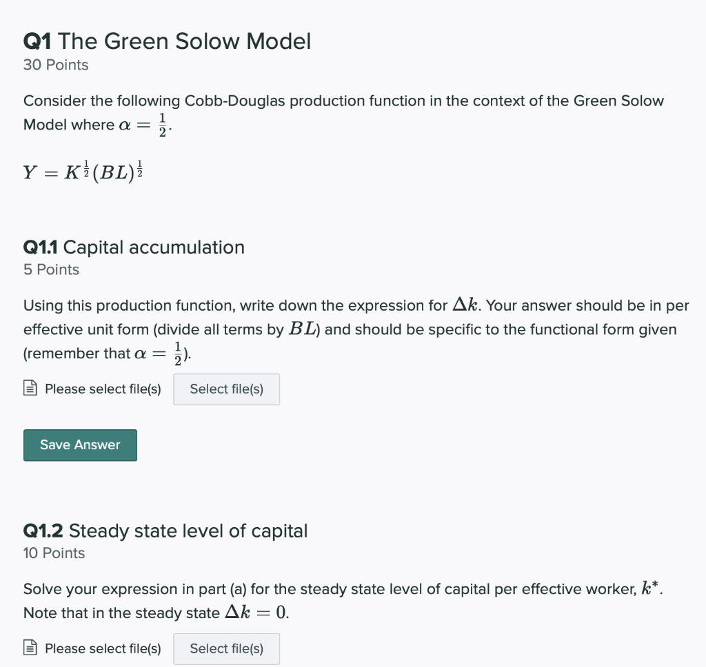 Q1 The Green Solow Model 30 Points Consider the | Chegg.com