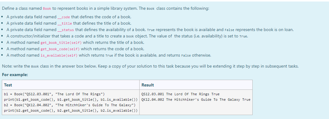 Solved Define a class named Book to represent books in a | Chegg.com
