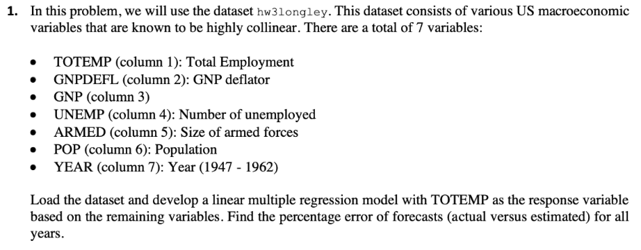 1. In this problem, we will use the dataset | Chegg.com