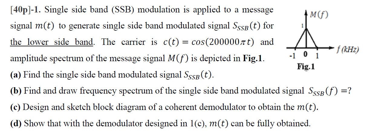 Solved [40p]-1. Single side band (SSB) modulation is applied | Chegg.com