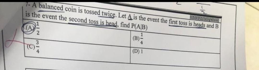 Solved 1- A balanced coin is tossed twice. Let A ie is the | Chegg.com