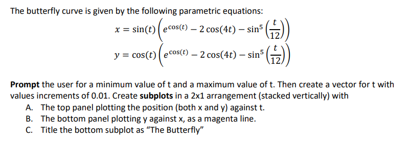 Solved The butterfly curve is given by the following | Chegg.com