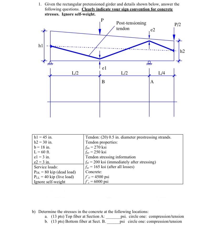 Solved 1. Given the rectangular pretensioned girder and | Chegg.com