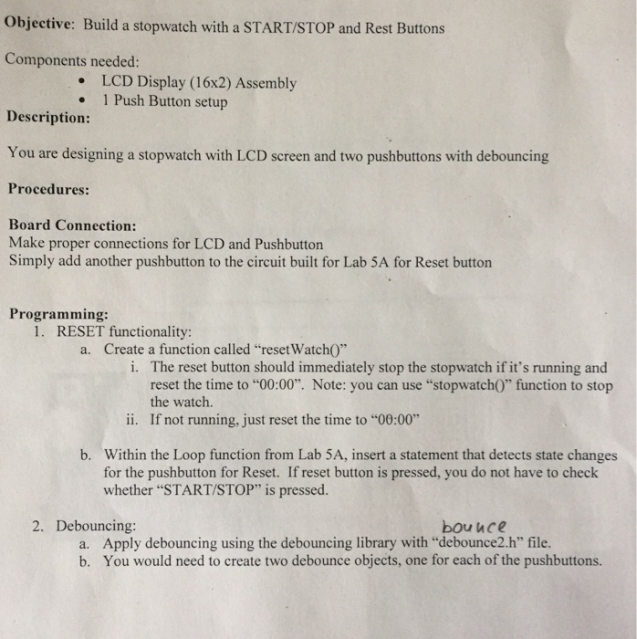 Objective: Build a stopwatch with a START/STOP Button | Chegg.com
