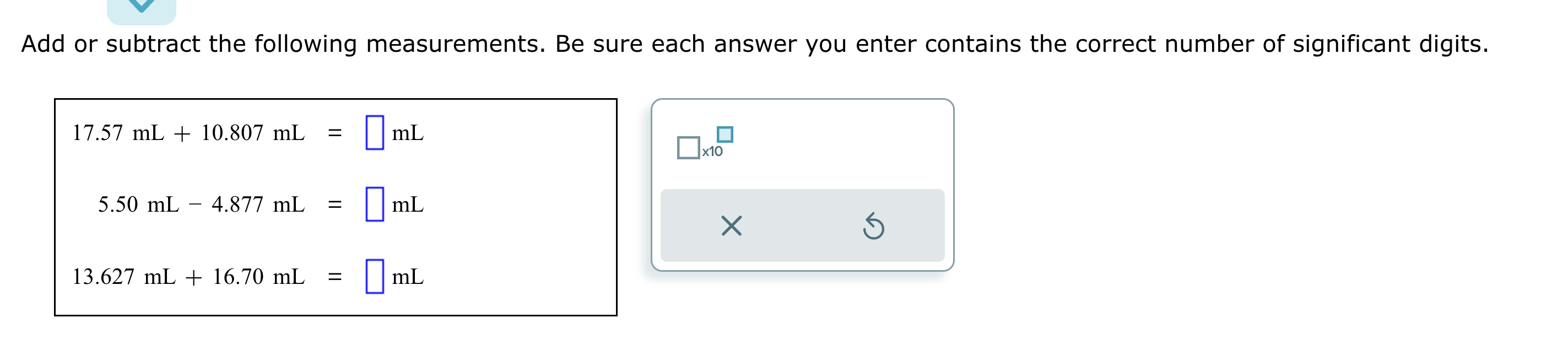 Solved Add or subtract the following measurements. Be sure | Chegg.com