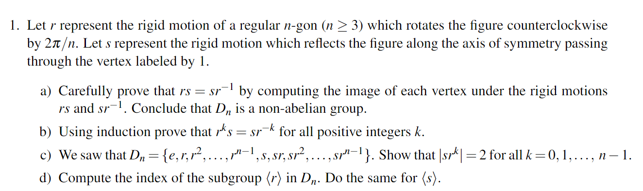 Solved Let r represent the rigid motion of a regular n-gon | Chegg.com