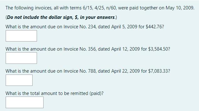 Solved The following invoices, all with terms | Chegg.com