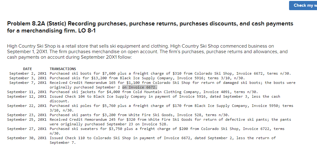 Solved Problem 8.2A (Static) Recording purchases, purchase | Chegg.com