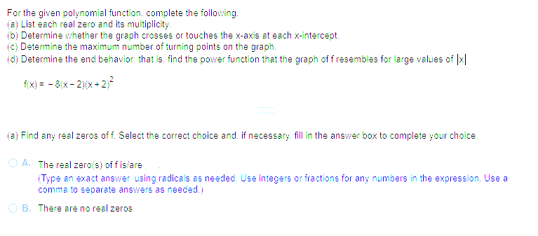 Solved For the given polynomial function. complete the | Chegg.com