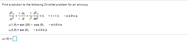 Solved Find a solution to the following Dirichlet problem | Chegg.com