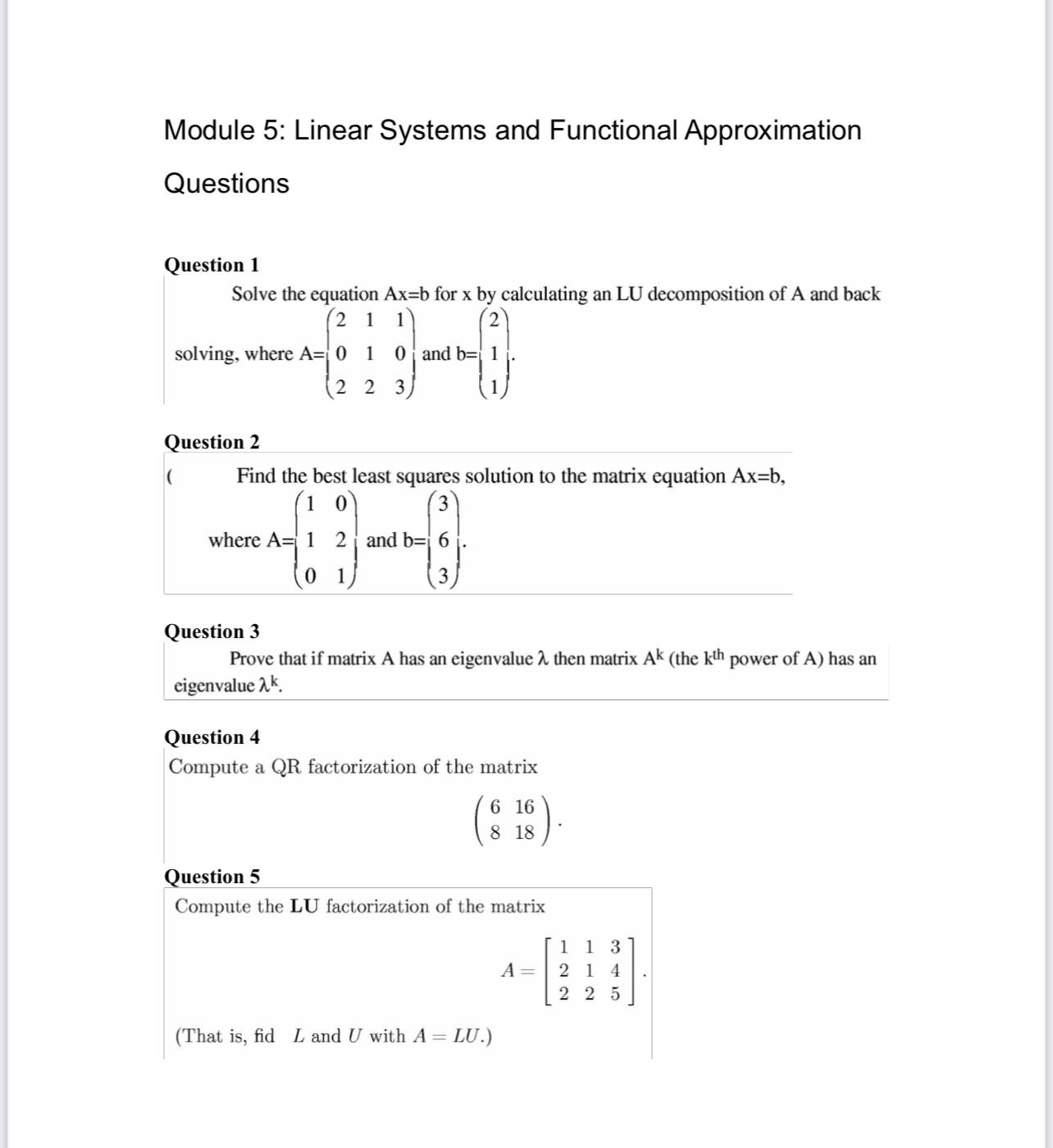 Module 5: Linear Systems and Functional Approximation | Chegg.com