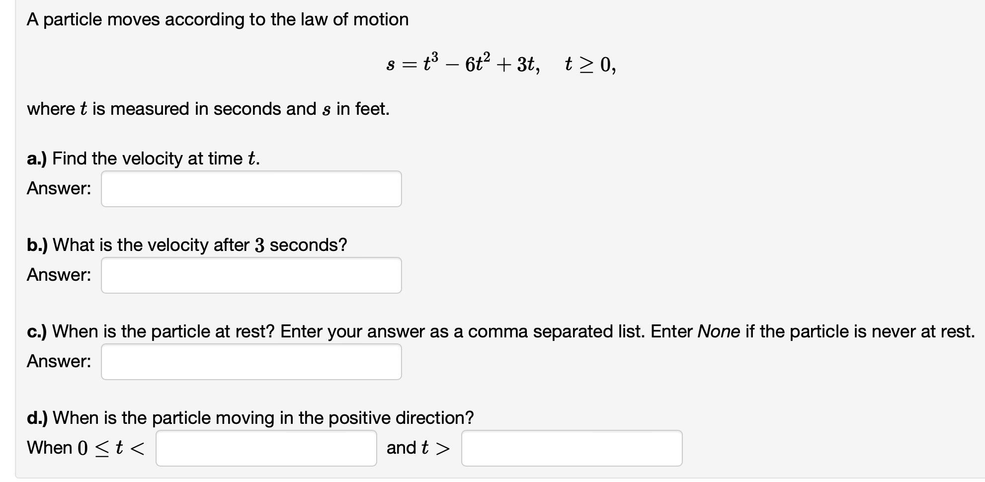 Solved A particle moves according to the law of motion | Chegg.com