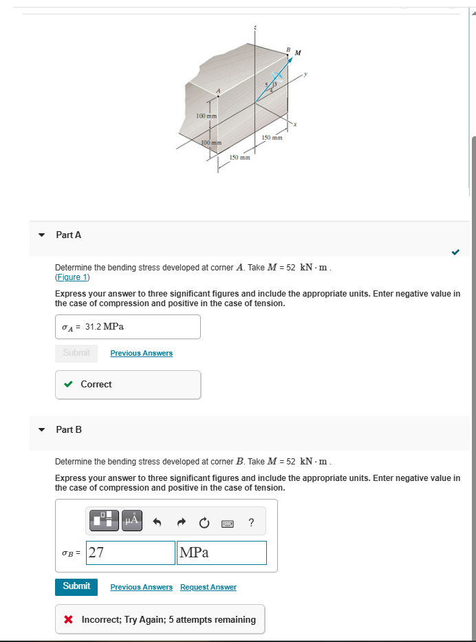 Solved Part A Determine the bending stress developed at | Chegg.com