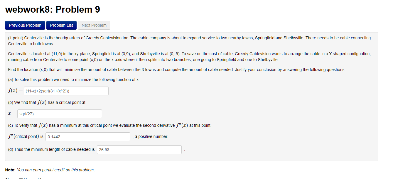 Solved webwork8: Problem 9 Previous Problem Problem List | Chegg.com