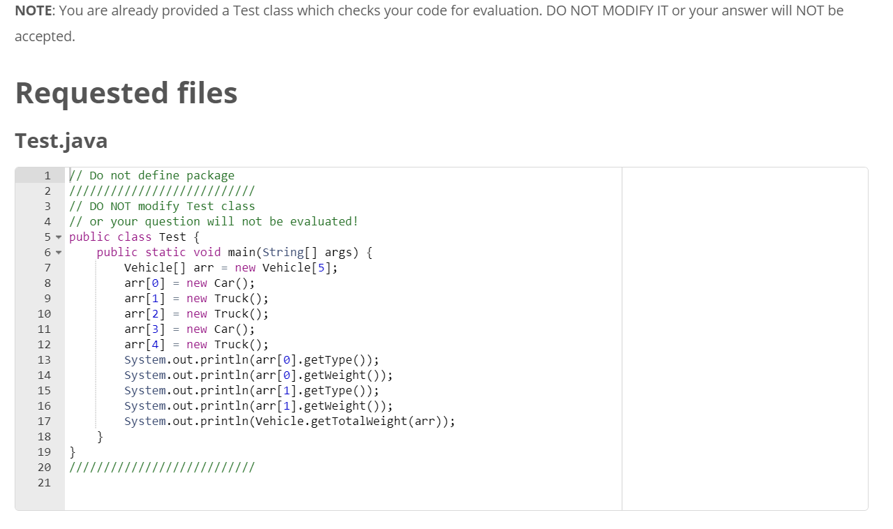 Solved 1) Write abstract Vehicle class which has following | Chegg.com