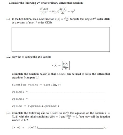 Solved Consider the following 2nd-order ordinary | Chegg.com