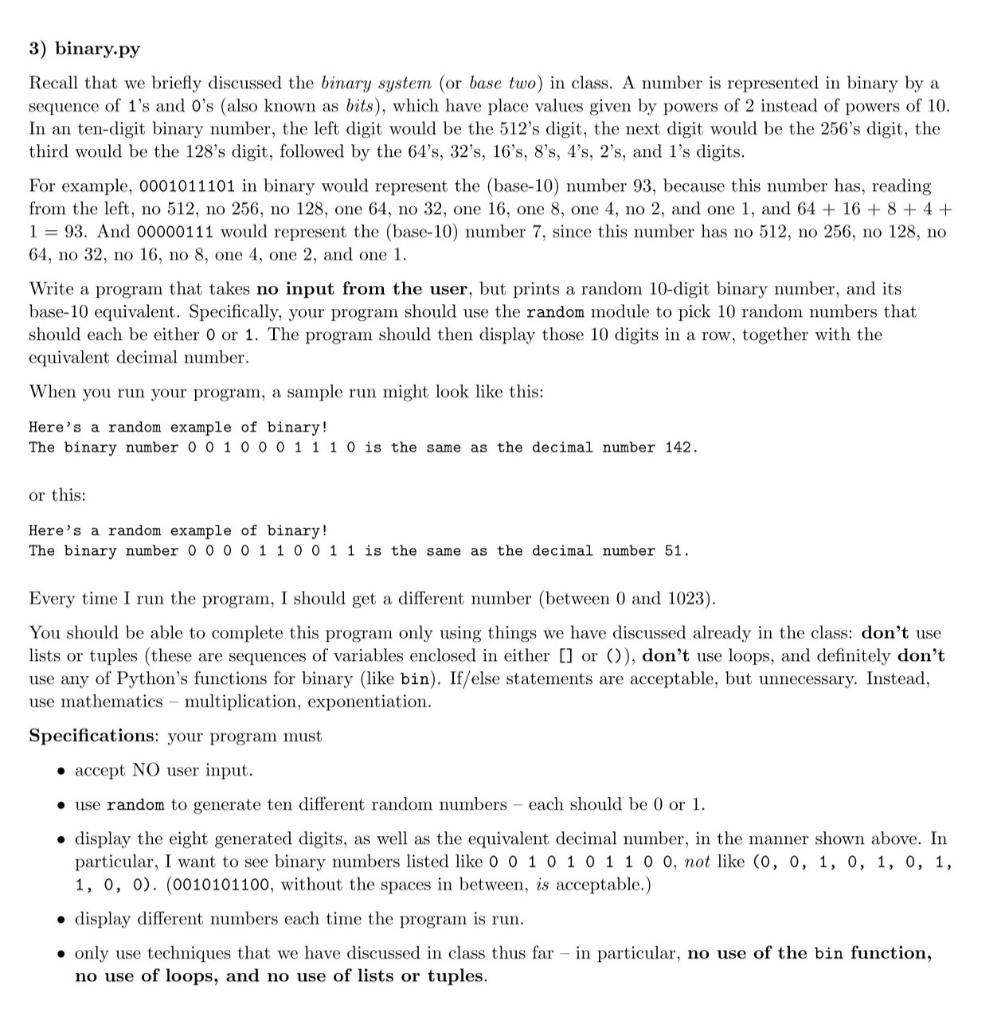 Solved 3) binary.py Recall that we briefly discussed the | Chegg.com