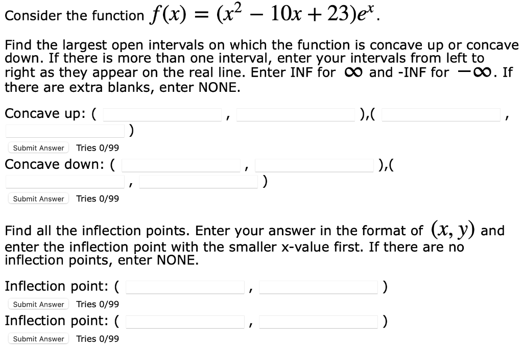 Solved Consider the function f(x)=(x2−10x+23)ex Find the | Chegg.com