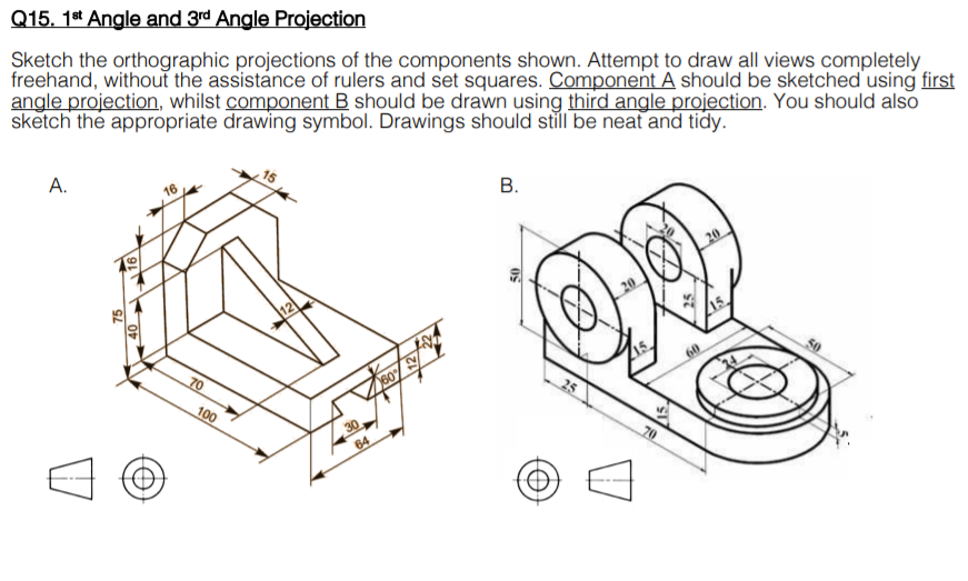 Solved Q15. 18 Angle and 3rd Angle Projection Sketch the | Chegg.com