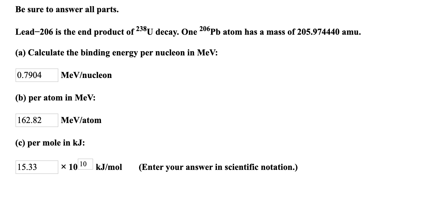 Solved Be sure to answer all parts. Lead-206 is the end | Chegg.com