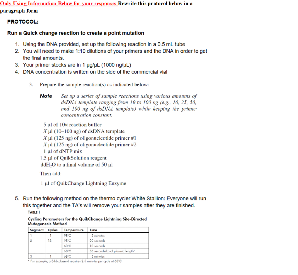 Solved Only Using Infor mation Below for vour response: | Chegg.com