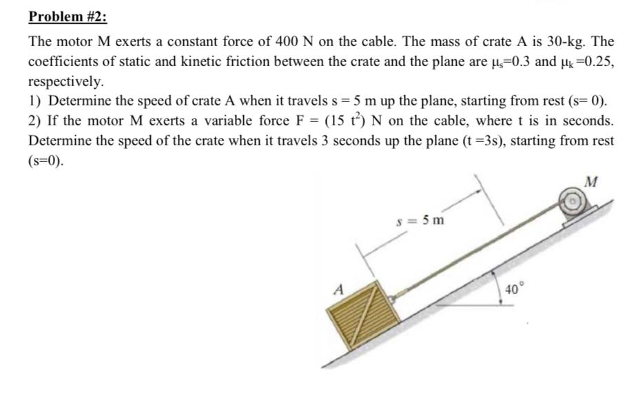 Solved Problem #2: The motor M exerts a constant force of | Chegg.com