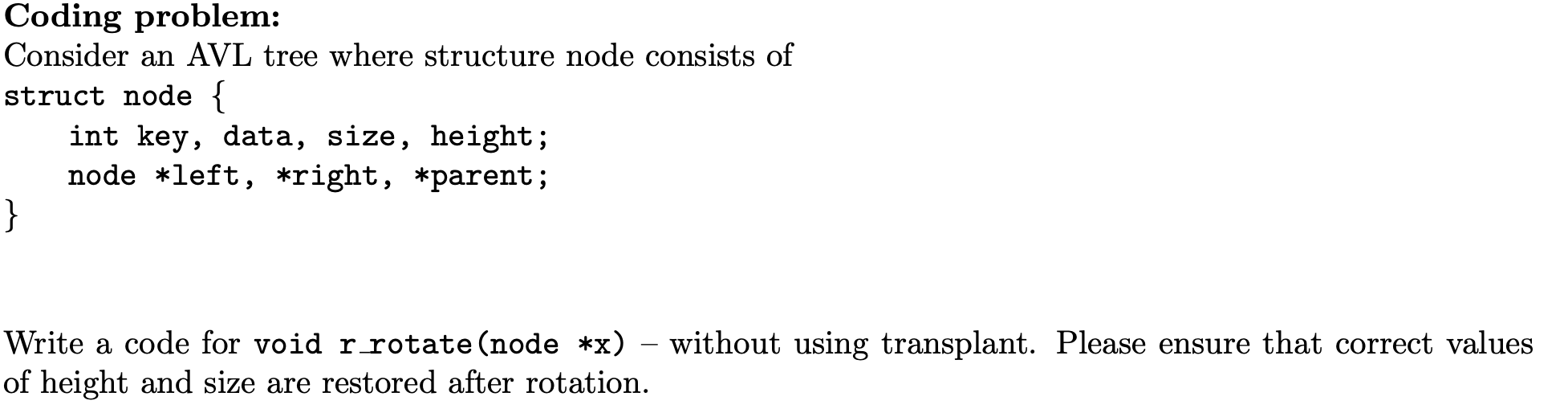 Solved Coding problem: Consider an AVL tree where structure | Chegg.com