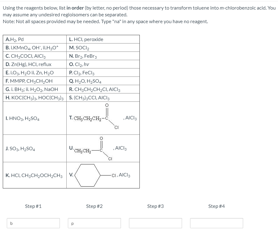 Solved Using the reagents below, list in order (by letter, | Chegg.com