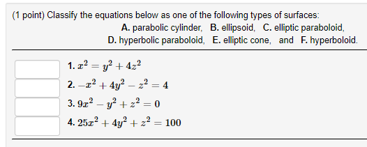 Solved (1 point) Classify the equations below as one of the | Chegg.com