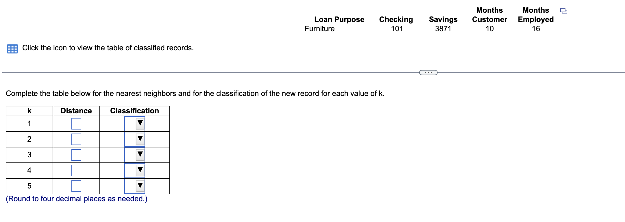 Solved Use the given data to classify the record below using | Chegg.com