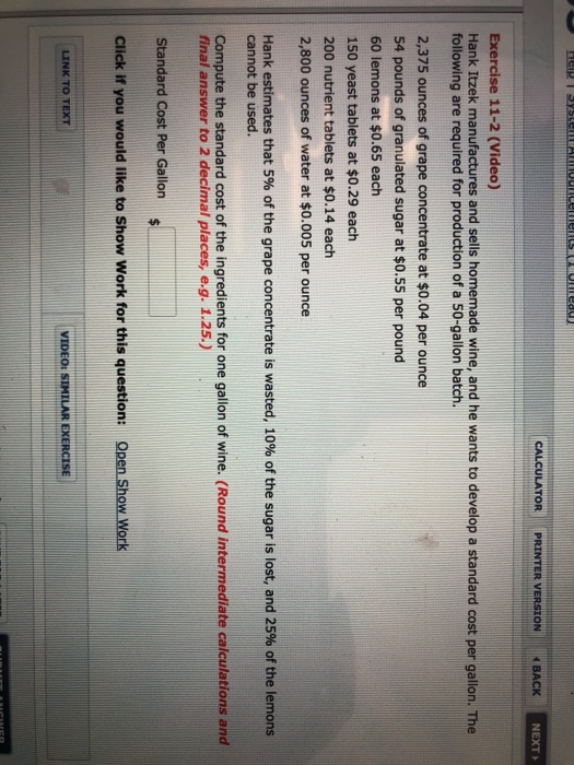 Solved PRINTER VERSION BACK NEXT Exercise 11-2 (Video) Hank | Chegg.com