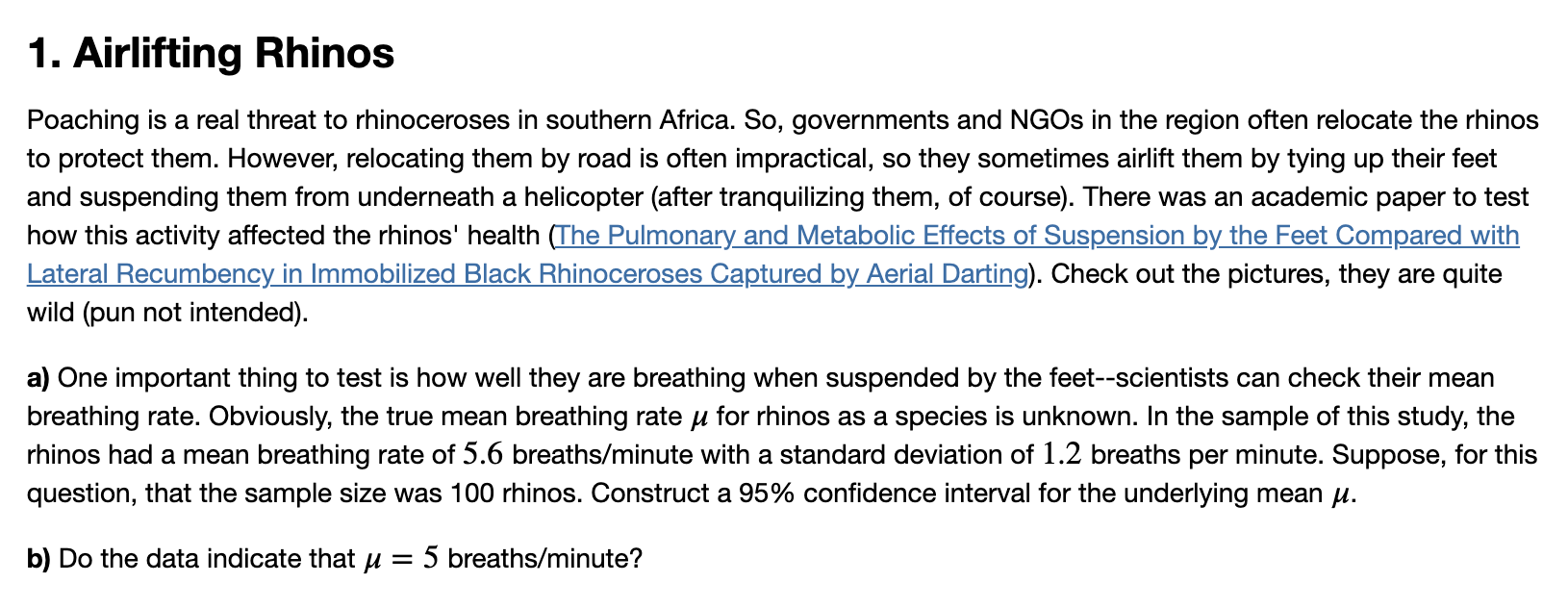 Solved 1. Airlifting Rhinos Poaching is a real threat to | Chegg.com