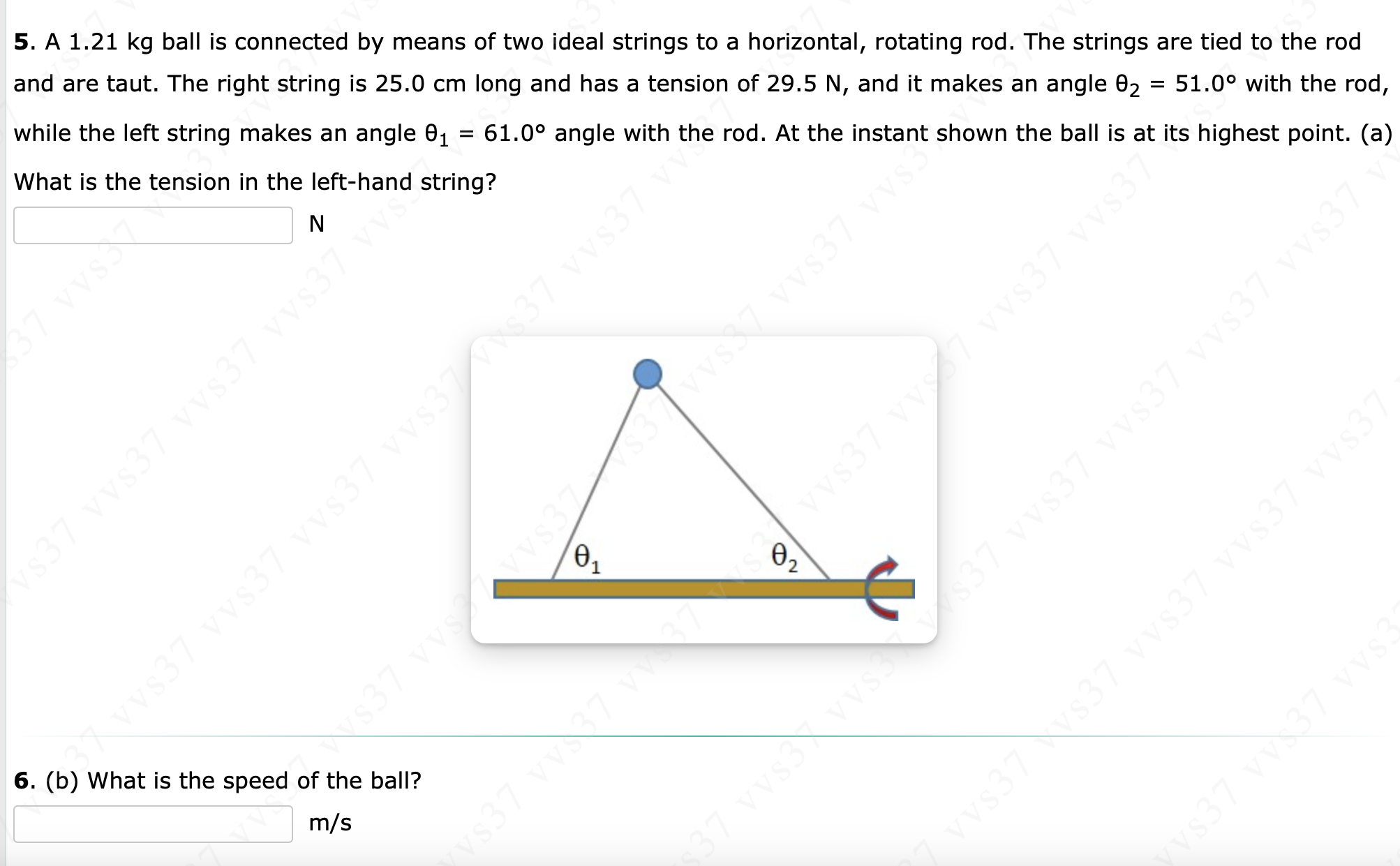 Solved 5. A 1.21 kg ball is connected by means of two ideal | Chegg.com