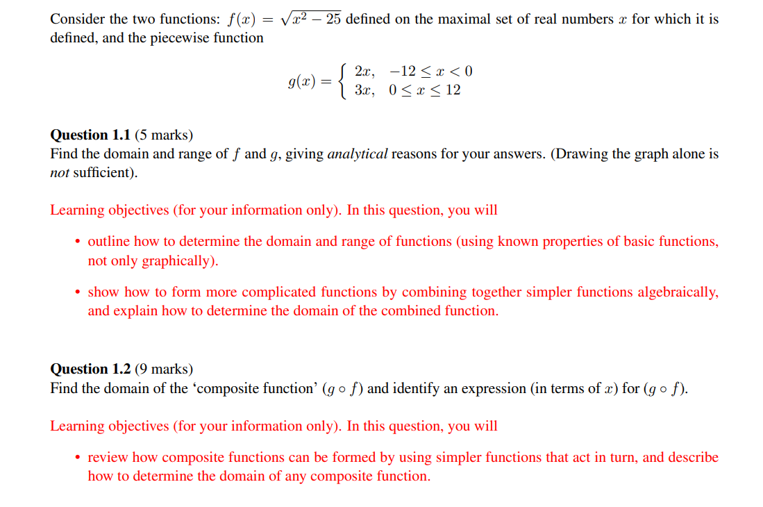 Solved Consider the two functions: f(x)=x2−25 defined on the | Chegg.com