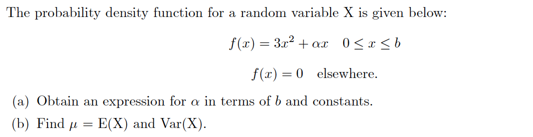 Solved The probability density function for a random | Chegg.com