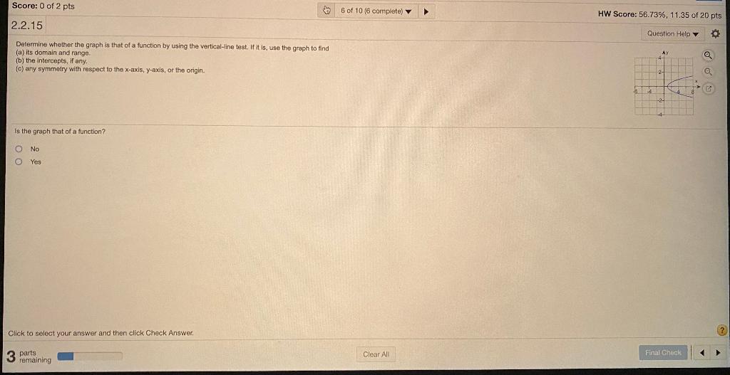 Solved Determine whether the graph is that of a function by | Chegg.com