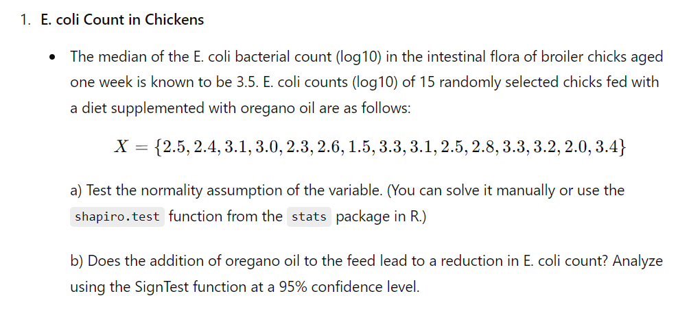 Solved by an EXPERT E. ﻿coli Count in ﻿ChickensThe median of ﻿the E ...
