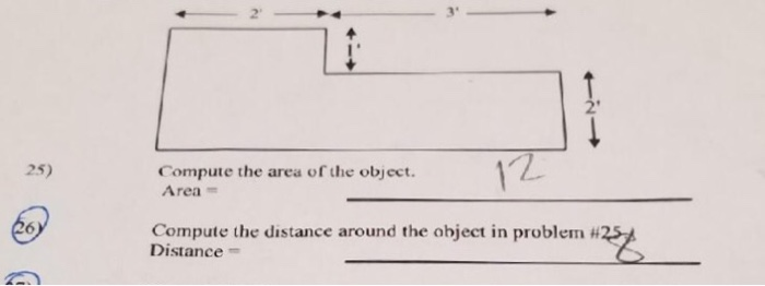 Solved 2' 3* 2' 25) Compute the area of the object. Area | Chegg.com