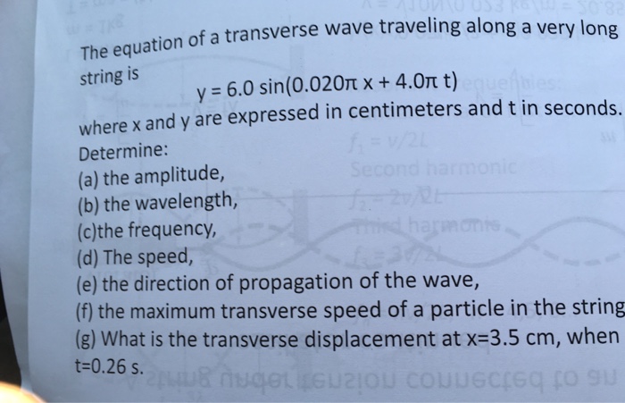 Solved The equation of a transverse wave traveling along a | Chegg.com