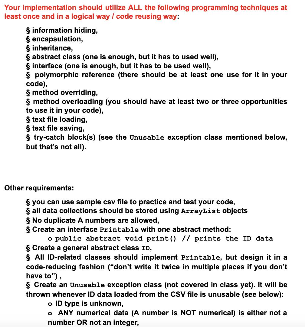 Solved Create the Printable Interface and the Exception | Chegg.com