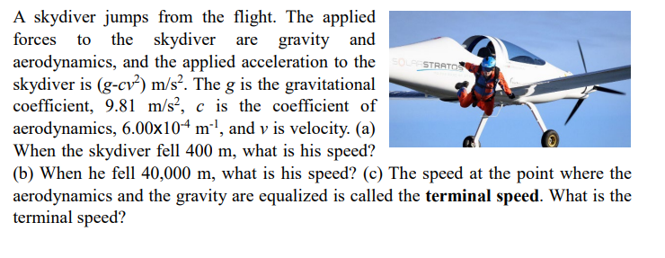 Solved A skydiver jumps from the flight. The applied forces | Chegg.com