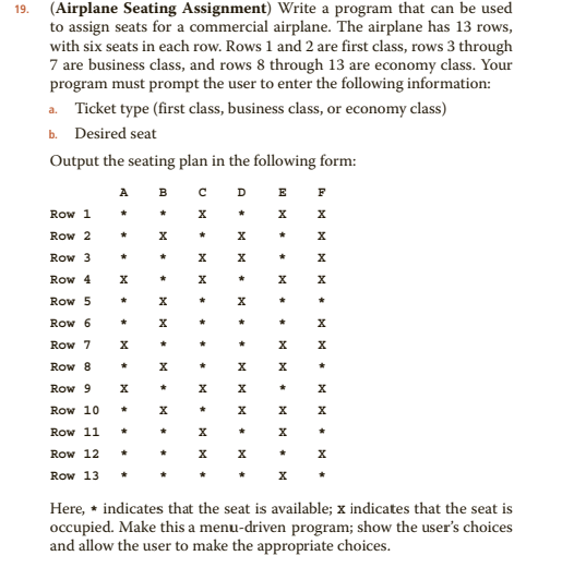 Solved 19. (Airplane Seating Assignment) Write a program | Chegg.com